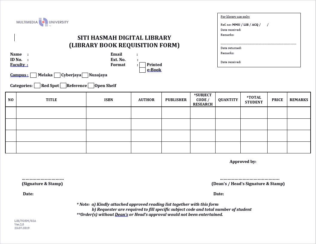 Book Request - SHDL MMU – Siti Hasmah Digital Library : SHDL MMU – Siti ...